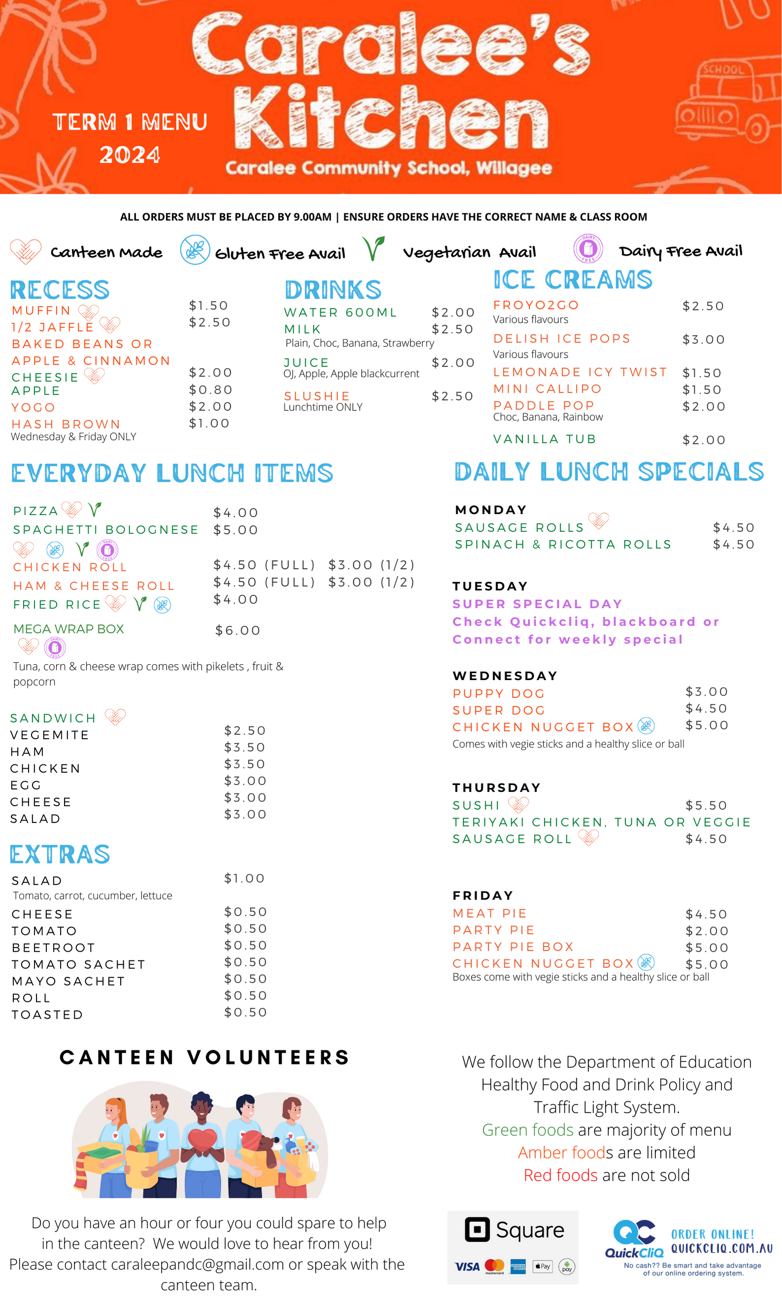 Reminder to Update Student Details to order with Caralee's Kitchen